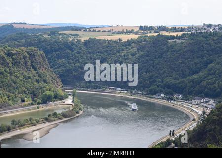 Loreley passage during low wter summer Stock Photo - Alamy