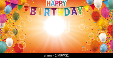 Confetti Balloons Sunbeam Orange Sky Header Stock Photo - Alamy