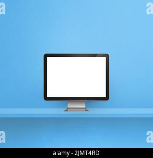 Computer pc - blue wall shelf banner. 3D Illustration Stock Photo - Alamy