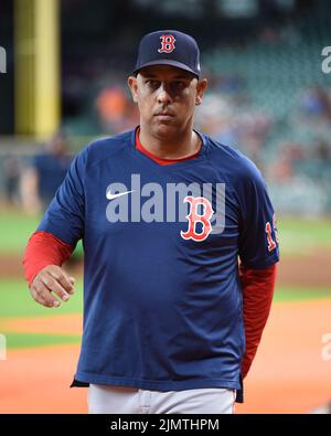 Boston Red Sox manager Alex Cora (13) removes starting pitcher pitcher ...