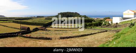 Rural landscape near Porto Judeu, Atlantic Ocean in the background ...