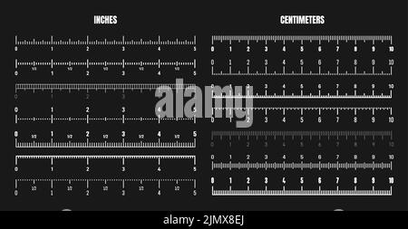 Realistic white centimeter and inch scale for measuring length or ...