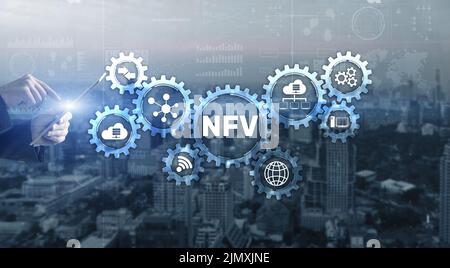 NFV inscription on gears background. Digital technology concept Stock ...