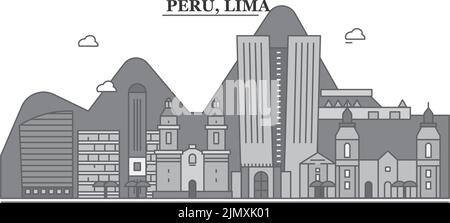 Outline Lima Peru City Skyline with Colored Historic Buildings Isolated ...
