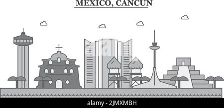 Mexico, Cancun city skyline isolated vector illustration. Mexico ...