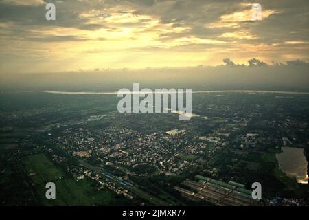 Aerial landscape of a part of Kolkata City and Hooghly river in West ...