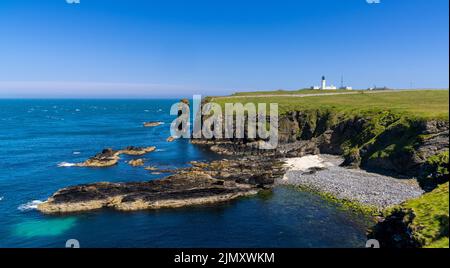 A panorama view of the wild Caithness coast and the Noss Head ...