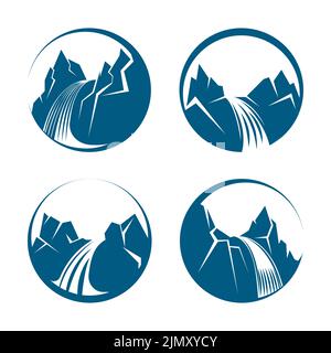 Waterfall cascade set. Outline icons isolated on white background ...