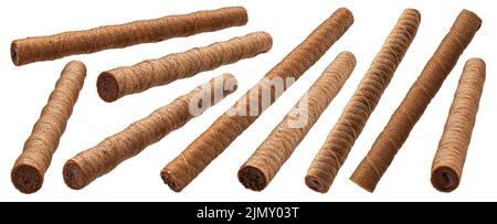 Chocolate waffle sticks isolated on white background Stock Photo - Alamy