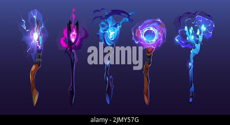 Magic wands with light vfx effect, wizard or witch sticks with glow and ...