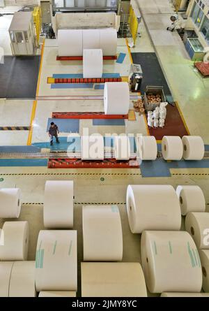 RIZHAO, CHINA - AUGUST 8, 2022 - Workers monitor the operation of a ...