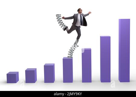 Businessman jumping high on the springs Stock Photo - Alamy