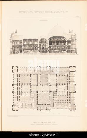 Gorgolewski Zygmunt (1845-1903), Reichstag, Berlin (without date): cross-section in the central ...