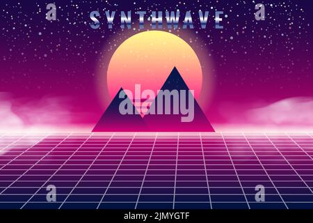 Synthwave 80 s retro banner vaporwave aesthetic background. Palms ...