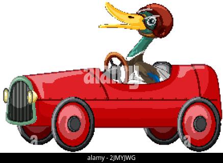 Cute duck wearing helmet driving racing car illustration Stock Vector ...