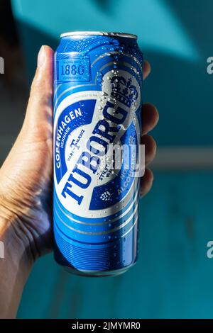 Tyumen, Russia-August 02, 2022: Tuborg beer non alcoholic can. Tuborg ...
