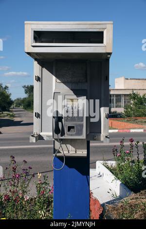 Old street, public push-button payphone.Retro technology Stock Photo ...