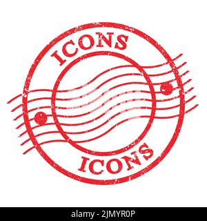 ICONS text written on red rectangle stamp sign Stock Photo - Alamy