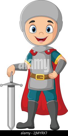 Cartoon little prince holding a sword and shield Stock Vector Image ...