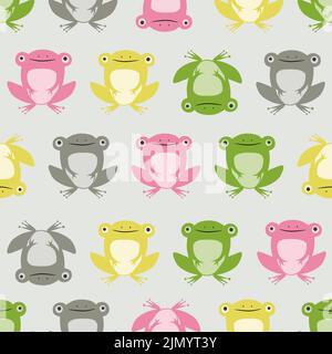Frog seamless pattern. Repeating cute frogs and aquatic plants baby shower design, cards print ...