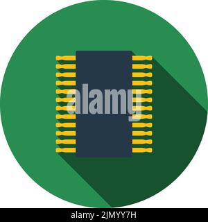 Chip Icon. Flat Circle Stencil Design With Long Shadow. Vector ...