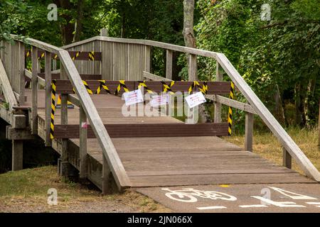 Wooden footbridge and cycle bridge closed, awaiting repair, Sidmouth ...