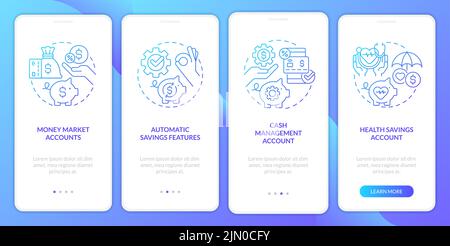 Types of health accounts blue onboarding mobile app screen Stock Vector ...
