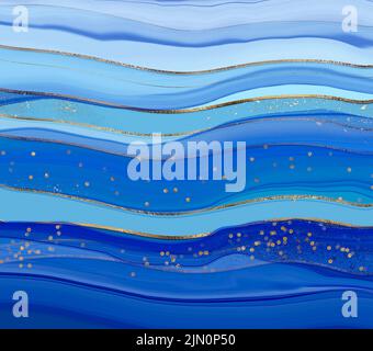 Acrylic Fluid Art. Glowing purple and yellow waves. Abstract marble ...