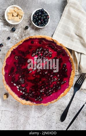 traditional Tyrolean quiche with blackcurrant filling. Open pie. Top ...