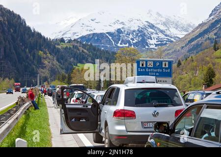 Switzerland, Gotthard highway, traffic jam Stock Photo - Alamy