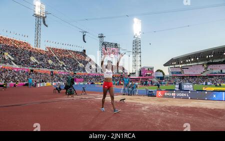 Lorraine Ugen of England competing in the women’s long jump at the ...