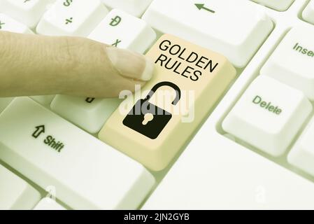 Text showing inspiration Golden Rules, Concept meaning Basic principle that should be followed ...