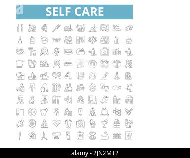 Self-care icons, line symbols, web signs, vector set, isolated ...
