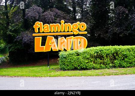 Flamingo Land entrance sign, North Yorkshire, England Stock Photo - Alamy