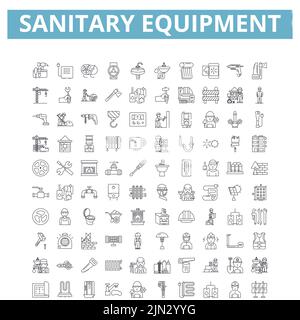 Sanitary equipment icons, line symbols, web signs, vector set, isolated ...