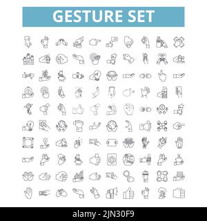 Gestures line icons, signs set, vector. Gestures outline concept ...