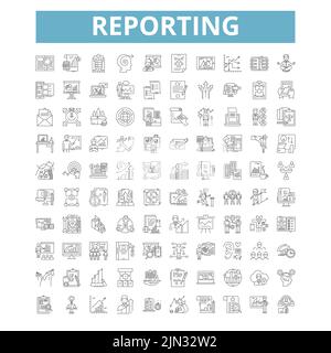 Reporting icons, line symbols, web signs, vector set, isolated ...