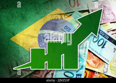 Economy Chart: Upward Arrow, Brazilian Reals Cash Bills and Brazil Flag ...