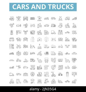 Cargo trucks icons, line symbols, web signs, vector set, isolated ...