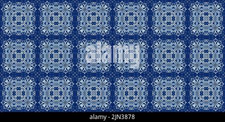 Indigo blue snow flake border batik. Frosty batik painterly effect ...