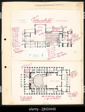 Opera house, Wroclaw: floor plan and longitudinal section Stock Photo ...