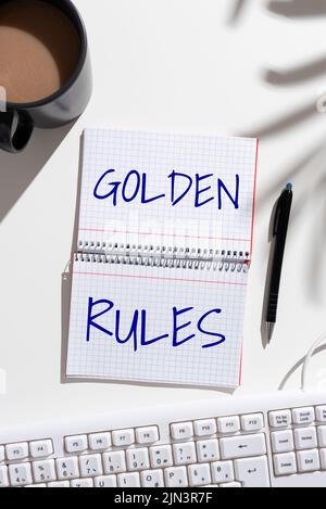 Conceptual caption Golden Rules, Business approach Basic principle that should be followed ...
