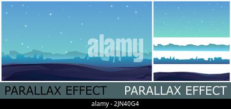 Parallax background, cartoon night nature landscape with field, dirt ...