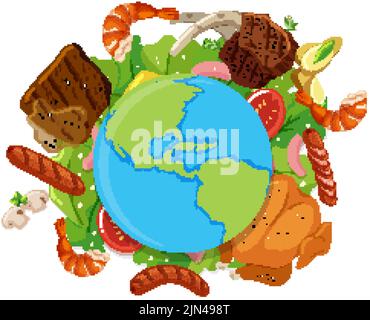 Earth around with food and vegetable illustration Stock Vector Image ...