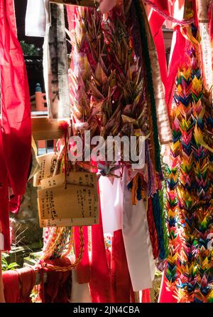 Origami paper cranes on the grounds of Suwa Taisha Shimosha Akimiya ...