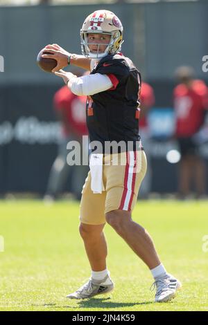 San Francisco 49ers quarterback Brock Purdy runs a drill during NFL ...