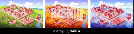 Ancient Rome city, isometric cartoon cityscape with buildings of ...