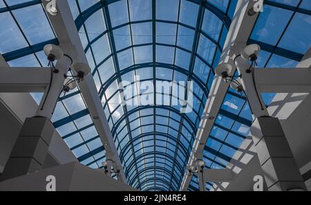 Skylight inside the mall. Interior of main hall shopping mall with ...