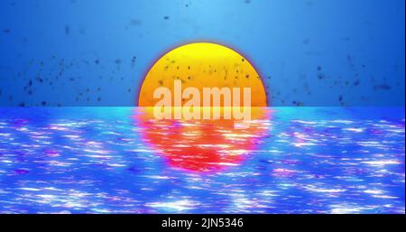 Image of interference and sun over water on blue background Stock Photo ...