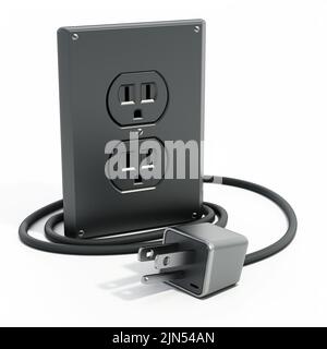 USA type AC power plugs and sockets isolated on white background. 3D ...